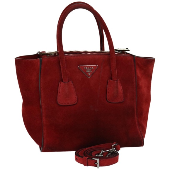 Prada | Bags | Prada Hand Bag Suede 2way Red Auth Ep3363 | Poshmark